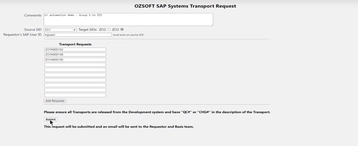 Automated SAP Transport Request Management